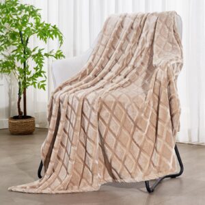 exclusivo mezcla soft throw blanket for couch, 50x70 inches flannel fleece blanket, decorative geometry pattern plush blankets for all season, camel blanket