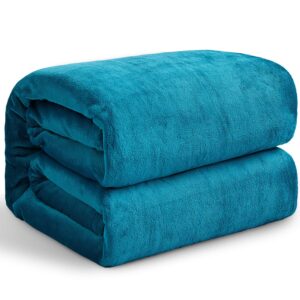 hansleep fleece king size blanket for bed teal, super soft flannel fuzzy king size blanket, plush cozy blanket for all seasons, teal, king 90x108 inches