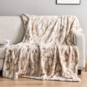 fairblink soft throw blanket, 50" x 60" luxurious warm fluffy thick comfy softest fall faux fur throw blanket for couch, bed, sofa, elegant cozy throws blankets for home, marbled ivory