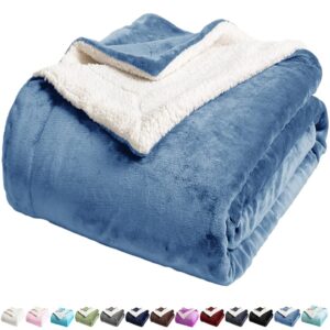 lbro2m sherpa fleece bed blanket king size,super soft fuzzy plush warm cozy fluffy microfiber couch throw velvet double reversible luxurious blankets (light blue, king(90x104 inches))