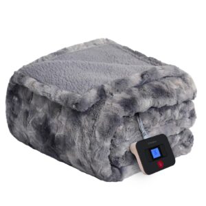 westinghouse electric blanket twin, faux fur heated blanket with 10 heating levels & 1-12 hours auto off, soft cozy sherpa heated blanket washable blanket (62" x 84" twin size, grey)