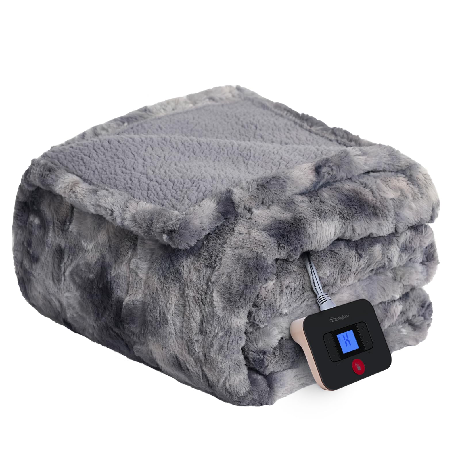 Westinghouse Electric Blanket Twin, Faux Fur Heated Blanket with 10 Heating Levels & 1-12 Hours Auto Off, Soft Cozy Sherpa Heated Blanket Washable Blanket (62" x 84" Twin Size, Grey)