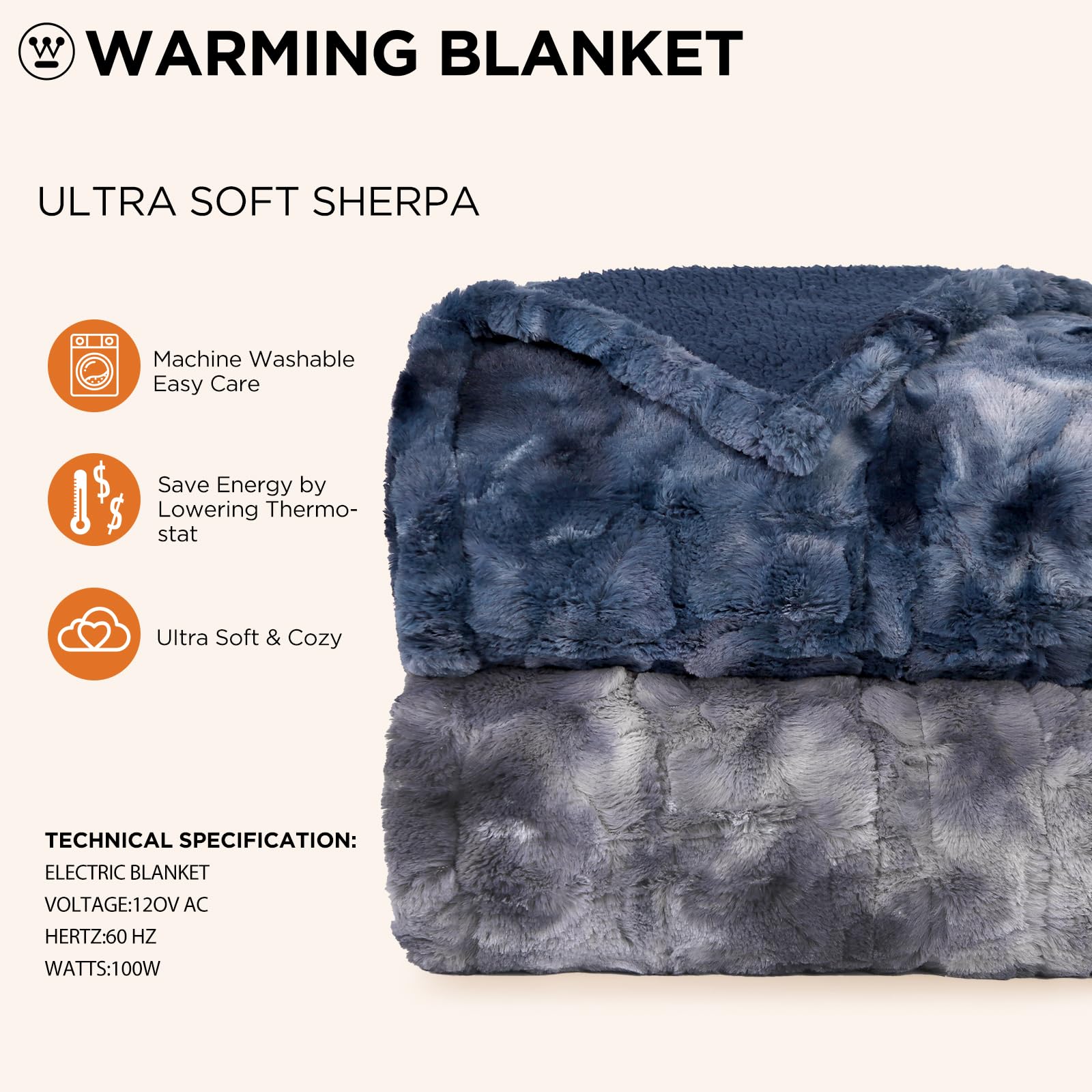 Westinghouse Electric Blanket Twin, Faux Fur Heated Blanket with 10 Heating Levels & 1-12 Hours Auto Off, Soft Cozy Sherpa Heated Blanket Washable Blanket (62" x 84" Twin Size, Grey)