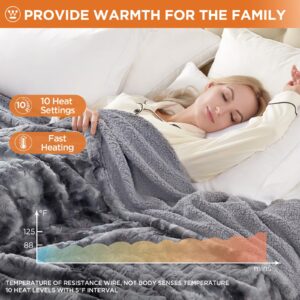 Westinghouse Electric Blanket Twin, Faux Fur Heated Blanket with 10 Heating Levels & 1-12 Hours Auto Off, Soft Cozy Sherpa Heated Blanket Washable Blanket (62" x 84" Twin Size, Grey)