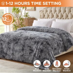 Westinghouse Electric Blanket Twin, Faux Fur Heated Blanket with 10 Heating Levels & 1-12 Hours Auto Off, Soft Cozy Sherpa Heated Blanket Washable Blanket (62" x 84" Twin Size, Grey)