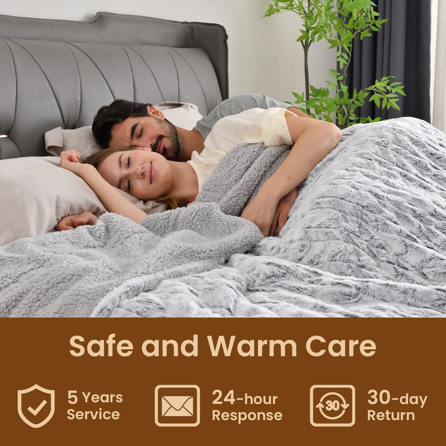 Bearhug Electric Blanket King Size 100" x 90" Dual Controller Heated Blanket, Warm Faux Fur & Soft Sherpa, 10-Heat Levels & 1-12H Auto Off, 5 Year Warranty, Over-Heat Protect, ETL, Machine Washable