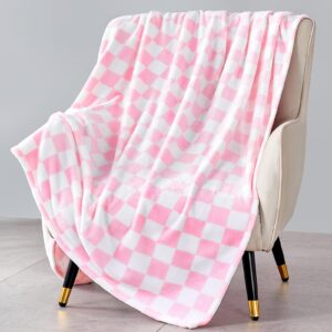 edenleaf pink checkered blanket, ultra soft fleece checkered throw blanket for couch bed and travel, luxury pink throw blankets for all seasons (pink, 50"x60")