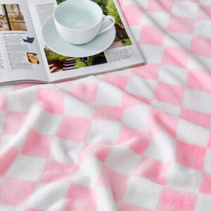 Edenleaf Pink Checkered Blanket, Ultra Soft Fleece Checkered Throw Blanket for Couch Bed and Travel, Luxury Pink Throw Blankets for All Seasons (Pink, 50"x60")