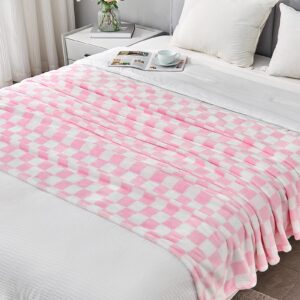 Edenleaf Pink Checkered Blanket, Ultra Soft Fleece Checkered Throw Blanket for Couch Bed and Travel, Luxury Pink Throw Blankets for All Seasons (Pink, 50"x60")