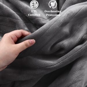 Heated Blanket 72'' x 84'' Full Size, Fast Heating Soft Flannel Blanket for Bed Full-Body Coverage 4 Heating Levels & 10 Hours Timer Settings, Machine Washable, Grey