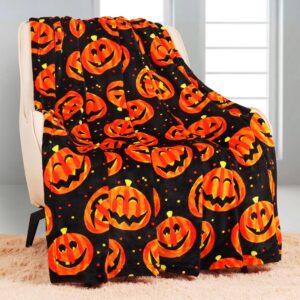 yisumei halloween blanket, soft and cozy reversible jack o lantern pumpkin pattern throw, spooky funny horror ambiance sense decor (50x60 inches)