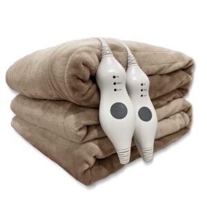 tefici electric heated blanket queen size, dual control super cozy soft 2-layer flannel 84" x90" heating blanket with 3 heat levels & 8 hours auto off,etl&fcc certified,home office use,camel