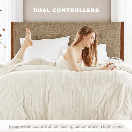 Degrees of Comfort Electric Blanket King Size, Heated Blanket for Bed,Dual Control W/Auto Shut Off,Machine Washable,Ivory, 104x﻿90