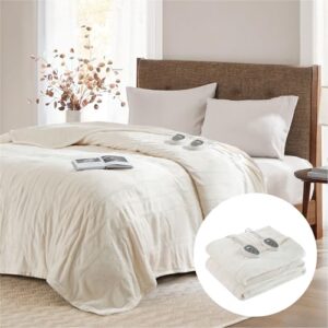 degrees of comfort electric blanket king size, heated blanket for bed,dual control w/auto shut off,machine washable,ivory, 104x﻿90