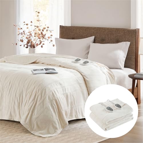 Degrees of Comfort Electric Blanket King Size, Heated Blanket for Bed,Dual Control W/Auto Shut Off,Machine Washable,Ivory, 104x﻿90