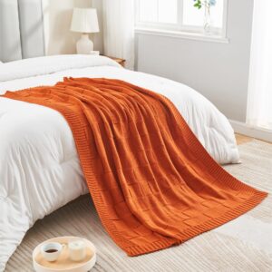 CozeCube Knit Throw Blanket,Orange Checkered Throw Blanket for Couch,Soft Cozy Warm Knitted Throw Blanket for Couch Bed Living Room, Decorative Spring Fall Throw Blanket 50"X60",Rust Orange