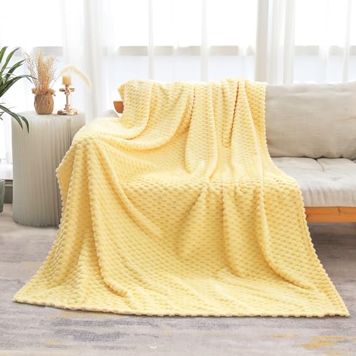 Bnuitland Light Yellow Flannel throw blanket (50X70 inches), 300 GSM Fleece Cozy Warm Soft home decor Lightweight Bed Sofa Blanket for Adults, Suitable for All Seasons.