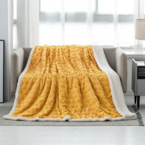 lomao throw blanket for couch - fleece blankets & throws faux fur blanket soft fuzzy sherpa blanket cozy blanket gift throw blankets for bed,sofa (50x60,yellow)