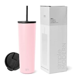 simple modern insulated tumbler with lid and straw | iced coffee cup reusable stainless steel water bottle travel mug | gifts for women men her him | classic collection | 28oz | blush