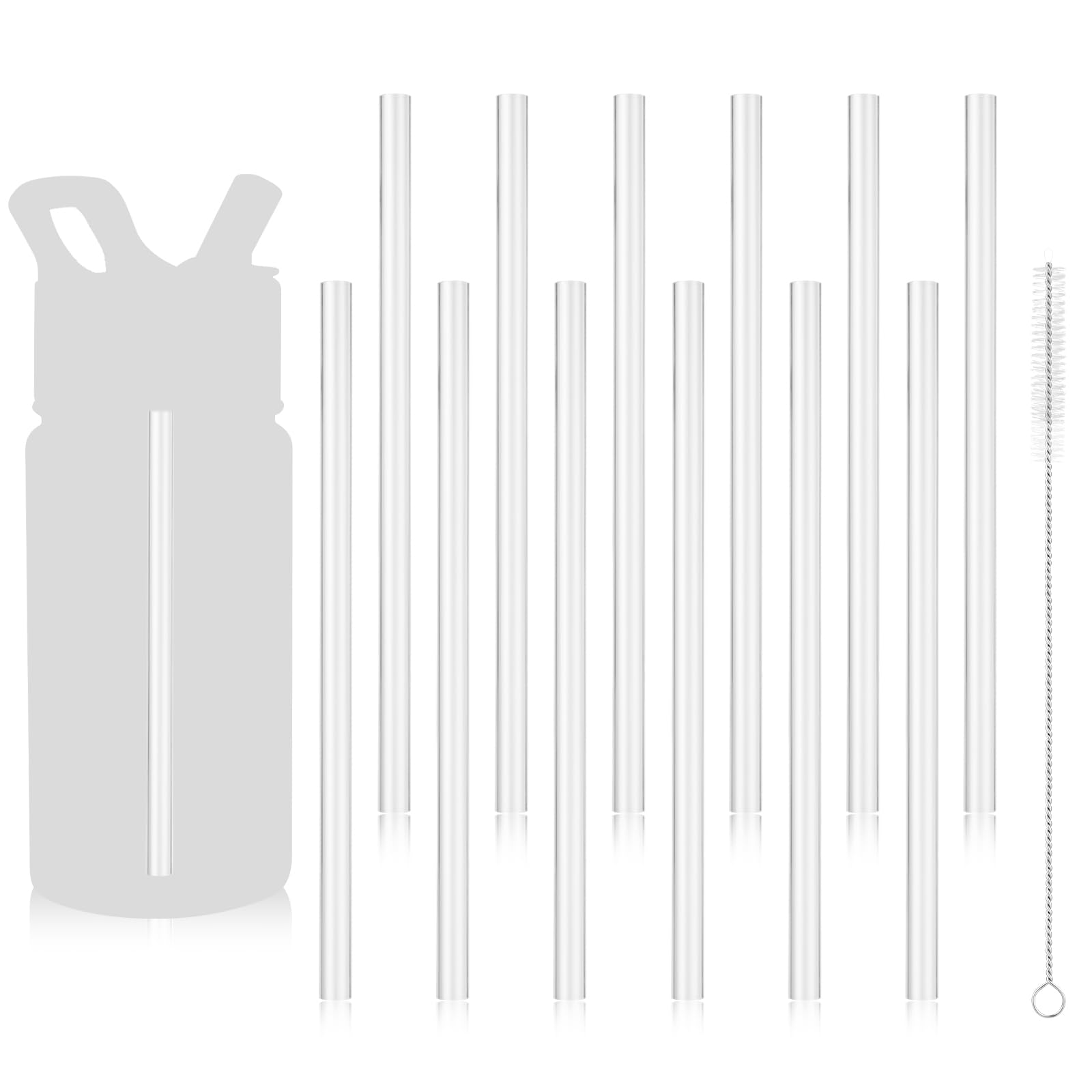 12pcs Straw Replacement for Simple Modern Kids, Water Bottle Straw Accessories for Simple Modern Kids Water Bottle Stainless Steel Reusable Tumbler for Toddlers 14oz, Including 1 Brush