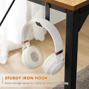 Sweetcrispy Small Computer Office Desk 40 Inch Kids Student Study Writing Work with Storage Bag & Headphone Hooks Modern Simple Home Bedroom PC Table