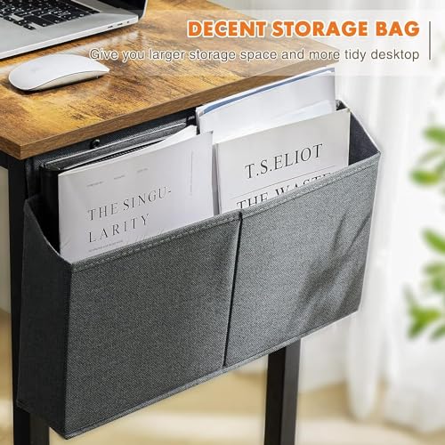 Sweetcrispy Small Computer Office Desk 40 Inch Kids Student Study Writing Work with Storage Bag & Headphone Hooks Modern Simple Home Bedroom PC Table