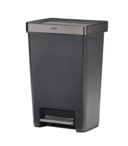 rubbermaid premier series iv step-on trash can for home and kitchen, with stainless steel lid, 13 gallon, charcoal