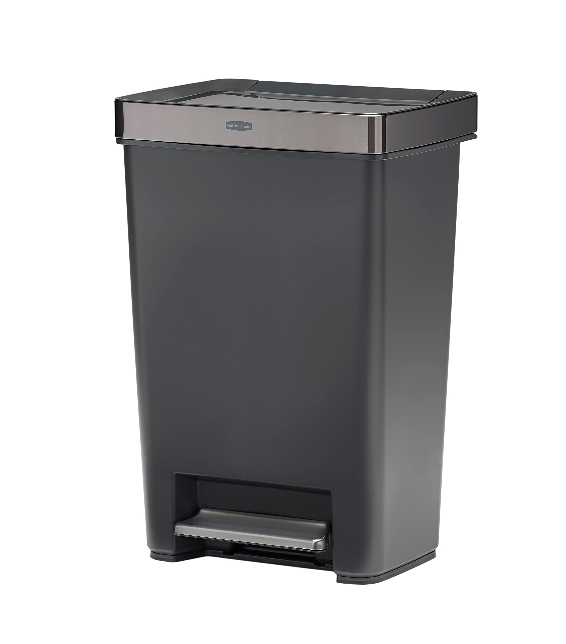 Rubbermaid Premier Series IV Step-On Trash Can for Home and Kitchen, with Stainless Steel Lid, 13 Gallon, Charcoal