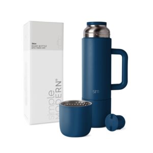 simple modern 36oz insulated hot beverage bottle with 2 mugs | travel coffee thermos for hot drinks | twist and pour top | commute, travel, and picnic friendly | roam collection | slumberland