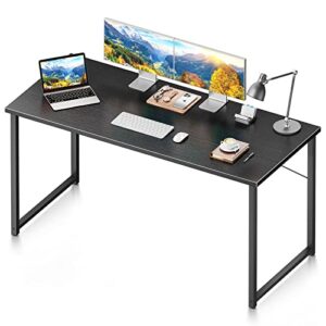 coleshome 55 inch computer desk, modern simple style desk for home office, study student writing desk, black