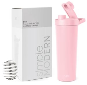 simple modern stainless steel shaker bottle with ball 24oz | metal insulated cup for protein mixes, shakes and pre workout | rally collection | blush