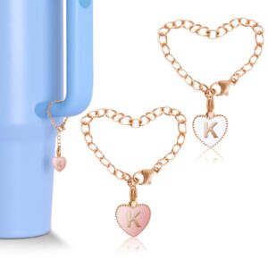 orijoy letter charm accessories for stanley cup, 2pcs name id letter handle charm for stanley/simple modern tumbler, heart shape initial identification pendant（k）