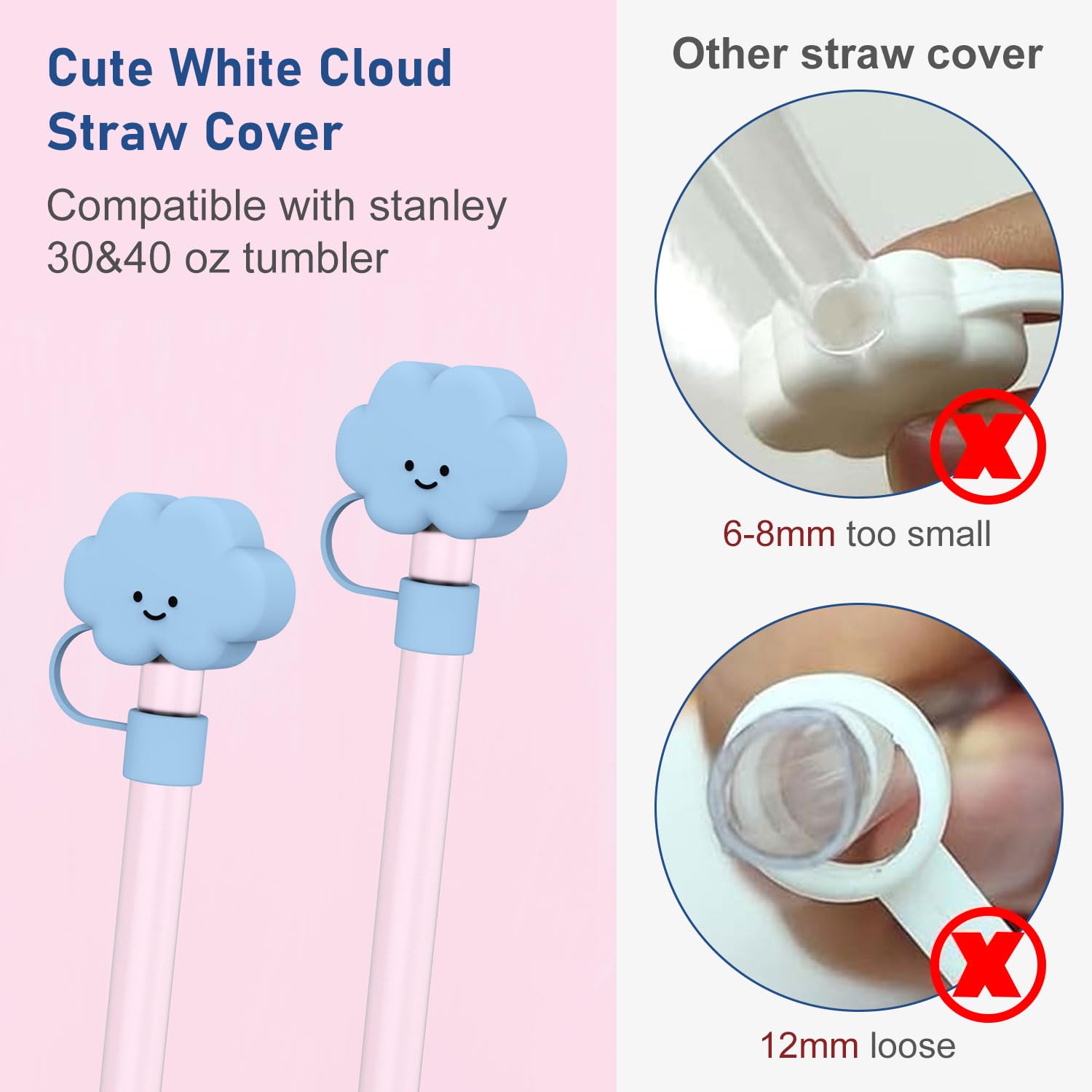 10mm Straw Cover,4Pcs Simple Modern Straw Cover for Stanley 40 oz 30 oz,Cute Silicone Cloud Straw Covers,Straw Covers Cap for Tumblers,Straw Caps for Reusable Straws,for 10mm Stanley Straw Cover