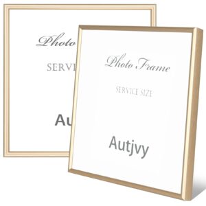 autjvy 4x4 picture frames gold - brushed brass modern simple thin aluminum metal photo frame with hd real glass, display for tabletop and wall collage. (2 pack)