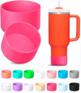 ktkudy 2pcs protective silicone boot for stanley quencher tumbler 30 oz 40 oz & iceflow 20oz 30oz & hydro flask water bottle 12-24oz - cup bottom sleeve - stanley cup accessories, rose red