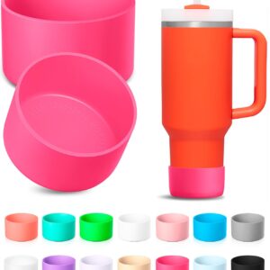 KTKUDY 2Pcs Protective Silicone Boot for Stanley Quencher Tumbler 30 oz 40 oz & IceFlow 20oz 30oz & Hydro Flask Water Bottle 12-24oz - Cup Bottom Sleeve - Stanley Cup Accessories, Rose red