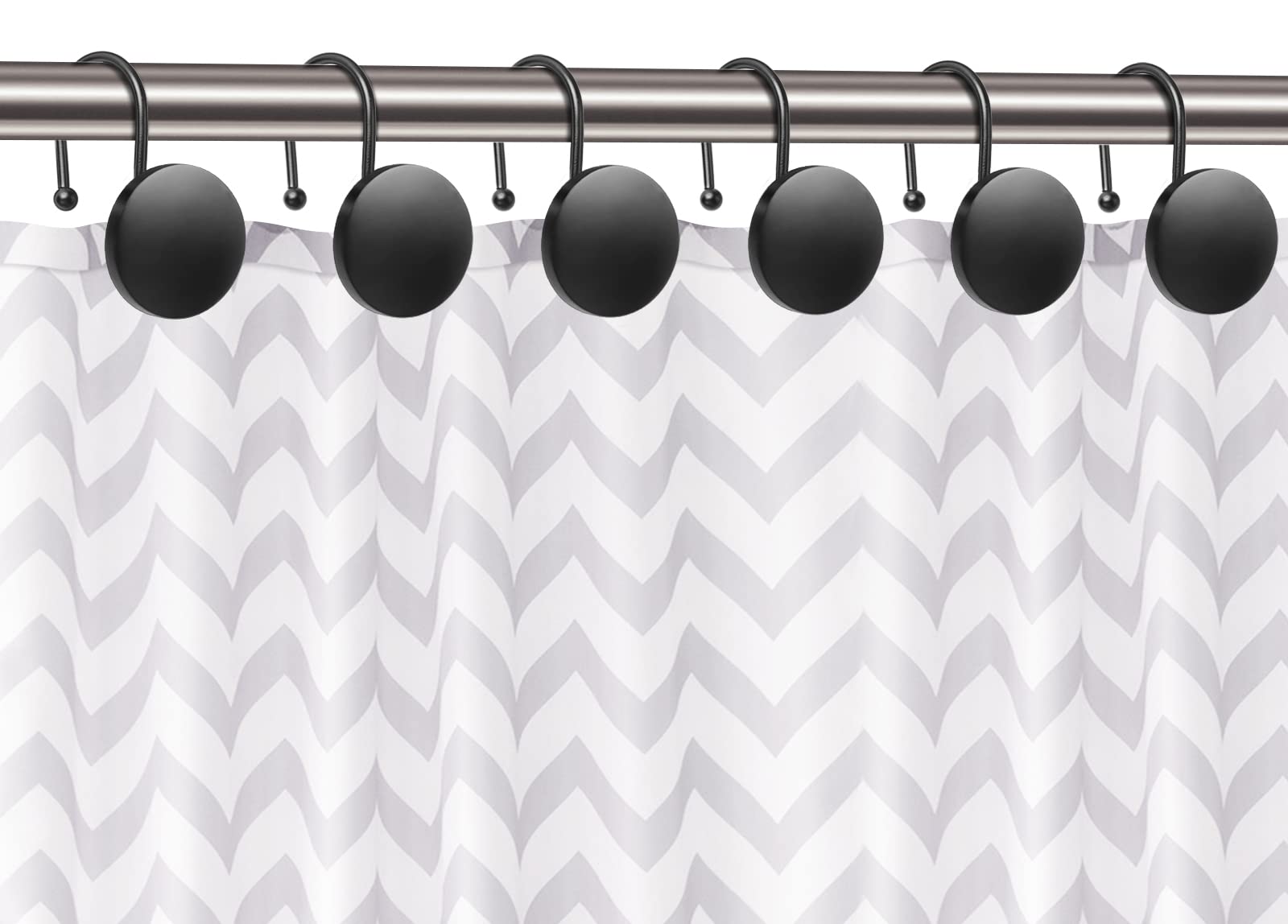 Round Button Resin Shower Curtain Hooks Set of 12 Decorative Shower Curtain Hangers for Bathroom Classic Farmhouse Style Simple Modern Elegant Matte Black