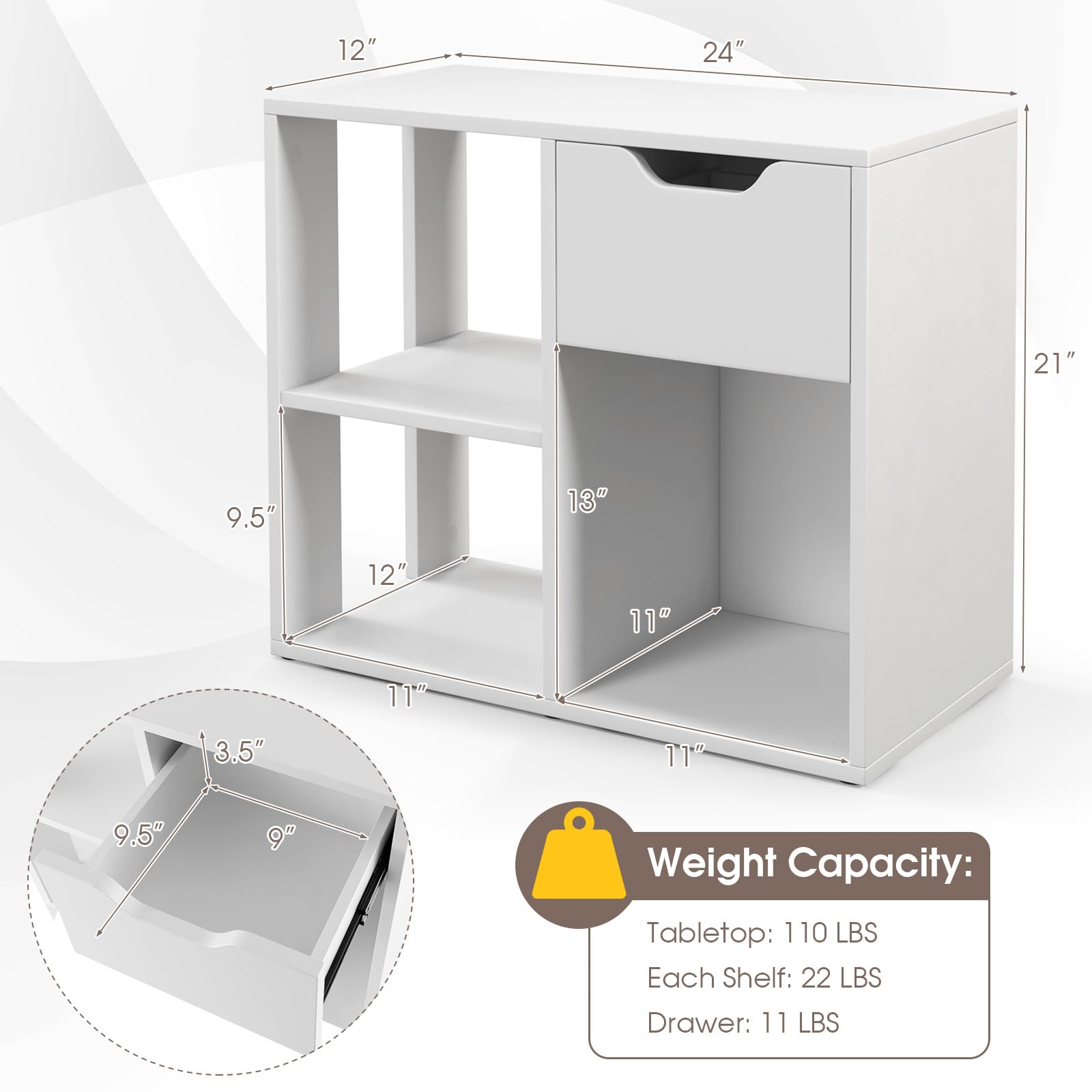 GOFLAME 3 Cube Bookcase with Drawer, Modern Simple Bookshelf Display Rack with 2-Tier Open Shelves, Multifunctional Cube Storage Shelves for Living Room, Bedroom, White