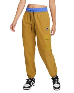 nike sportswear nsw women's woven sports utility mid-rise cargo pants, golden moss/medium blue, s regular us