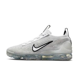 nike men's air vapormax 2021 flyknit sneaker, white/white/black/metallic silver, 9