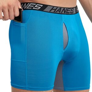 Hanes Men's X-Temp Utility Pocket Boxer Briefs Pack, Total Support Pouch, 3-Pack, Awesome Blue/Palatinate Blue/Black, Large