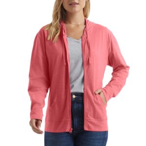 hanes women's jersey full zip hoodie, briny pink, medium