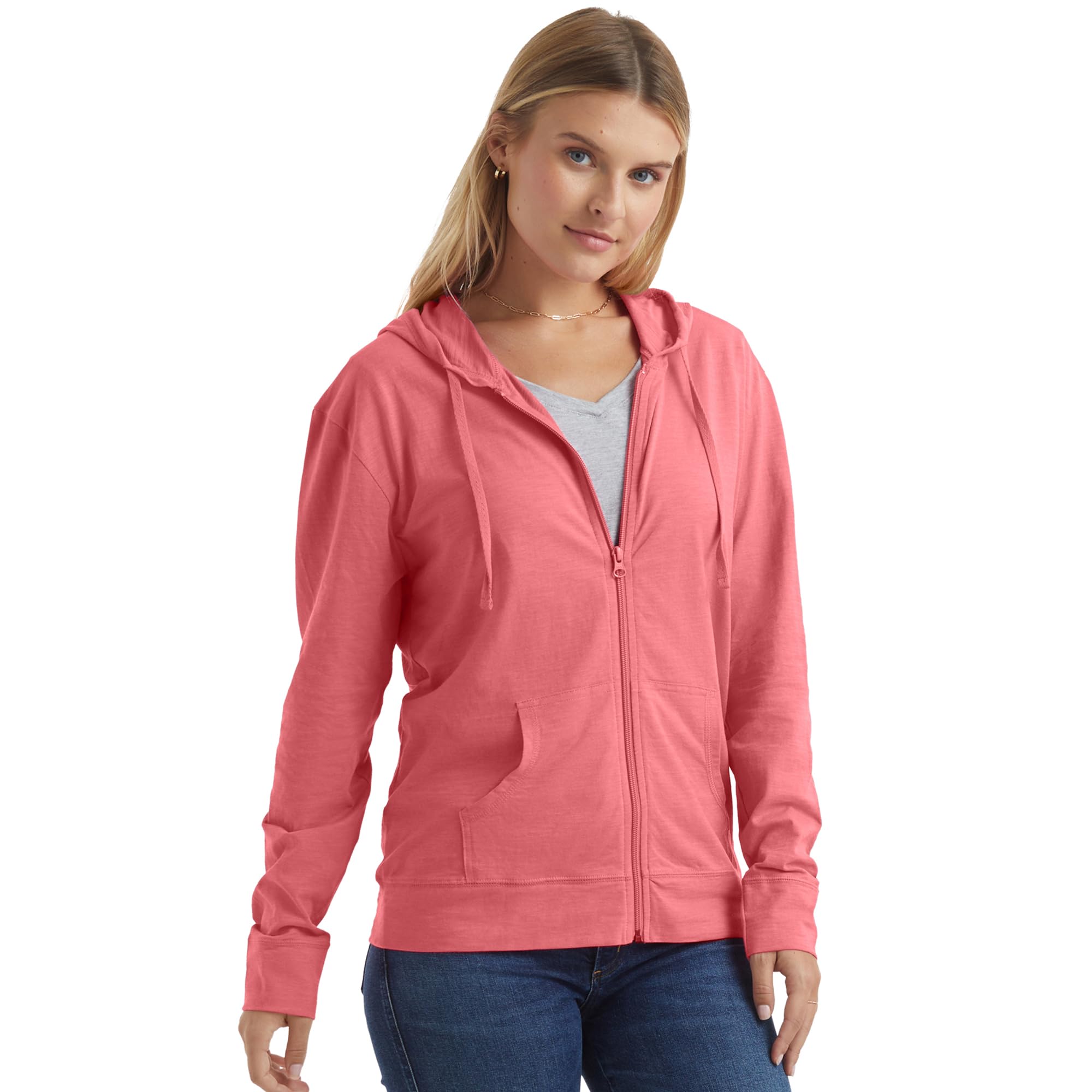 Hanes Women's Jersey Full Zip Hoodie, Briny Pink, Medium