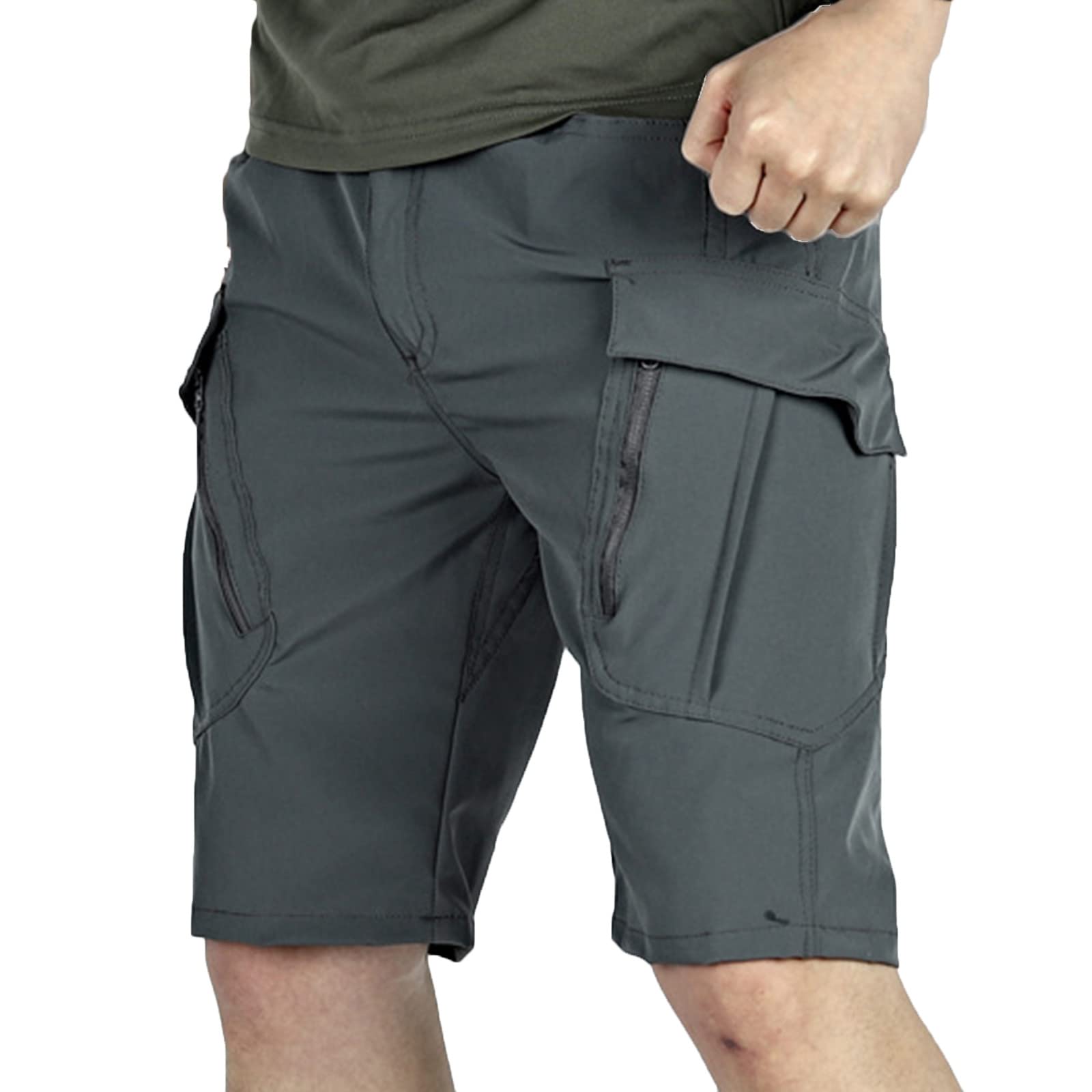 Muscularfit Athletic Shorts with Zipper Pockets Men Shorts with Zipper Pockets Men 2023 Casual Multi Pockets Work Utility Shorts Big and Tall Solid Cargo Shorts Work Workout Shorts Mens Gray L