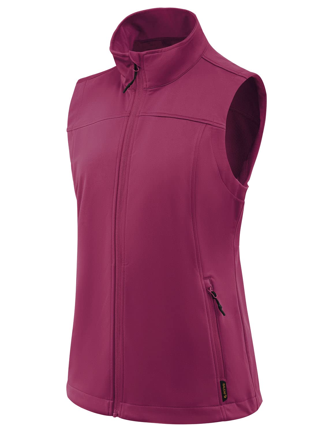 BALEAF Women's Lightweight Vest Softshell Sleeveless Jacket Windproof Stand Collar with Zipper Pockets Running Hiking Golf Rouge L