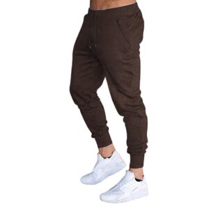 buxkr men's slim joggers workout pants for gym running and bodybuilding athletic bottom sweatpants with deep pockets,brown,s