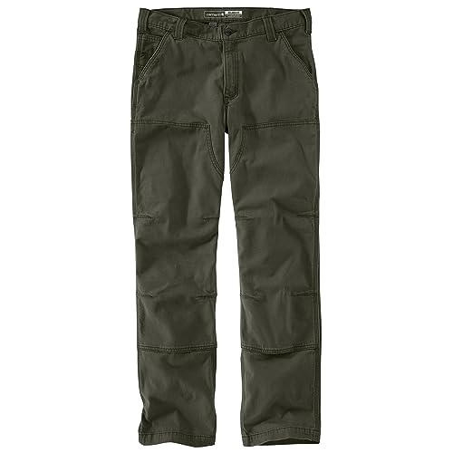 Carhartt Men's Rugged Flex Relaxed Fit Canvas Double-Front Utility Work Pant, Moss, 35 x 30