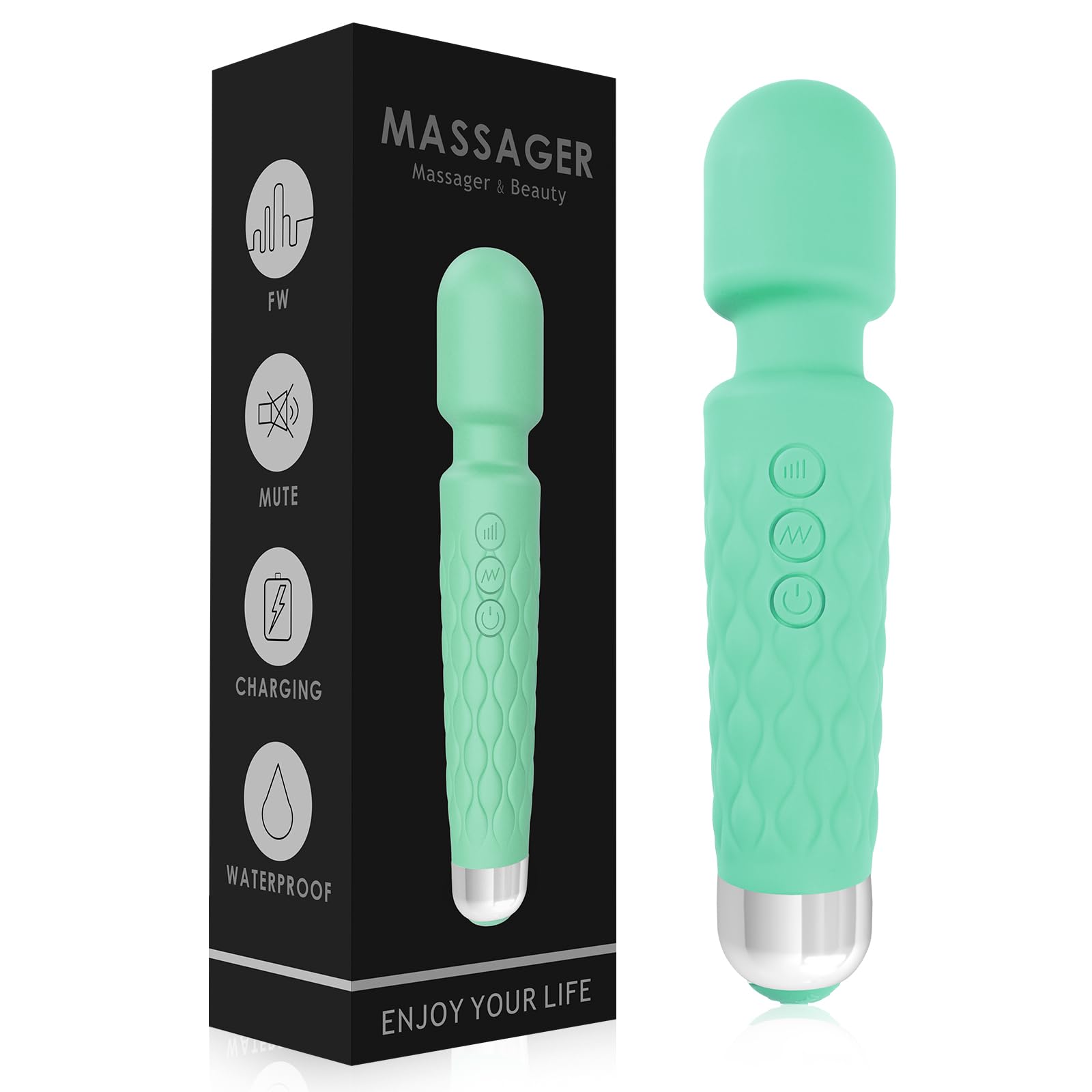 LNORUCH Rechargeable Vibrator Massager - 20 Patterns & 8 Speeds - Vibrator Wand for Women,Sex Toys, Adult Toys, Vibrator for Her Pleasure, Full Body Relaxation, Light Green