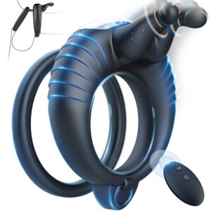 vibrating cock ring adult sex toys with clitoral vibrator, silicone penis ring remote control vibrators with 10 vibration modes, waterproof male sex toys for men couples cock rings adult toys