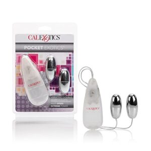 CalExotics Pocket Exotics Wired Remote Double Bullet Vibrator - Sex Toys for Couples - Adult Vibe Eggs Massager - Silver